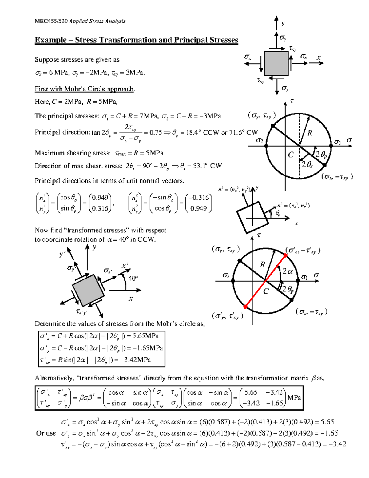 Ho9 Stress Transformation - MEC455/530 Applied Stress Analysis 2 2 2 2 ...