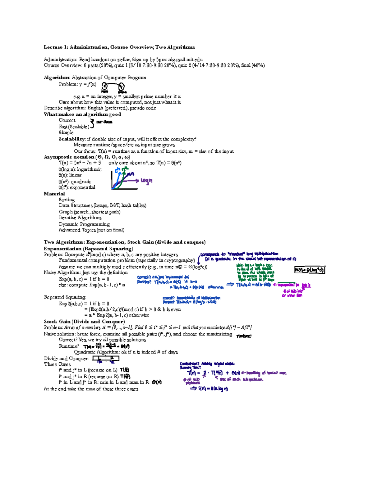 Lecture 1 Exponentiation, Divide and Conquer Feb 2, 2016 - Lecture 1 ...