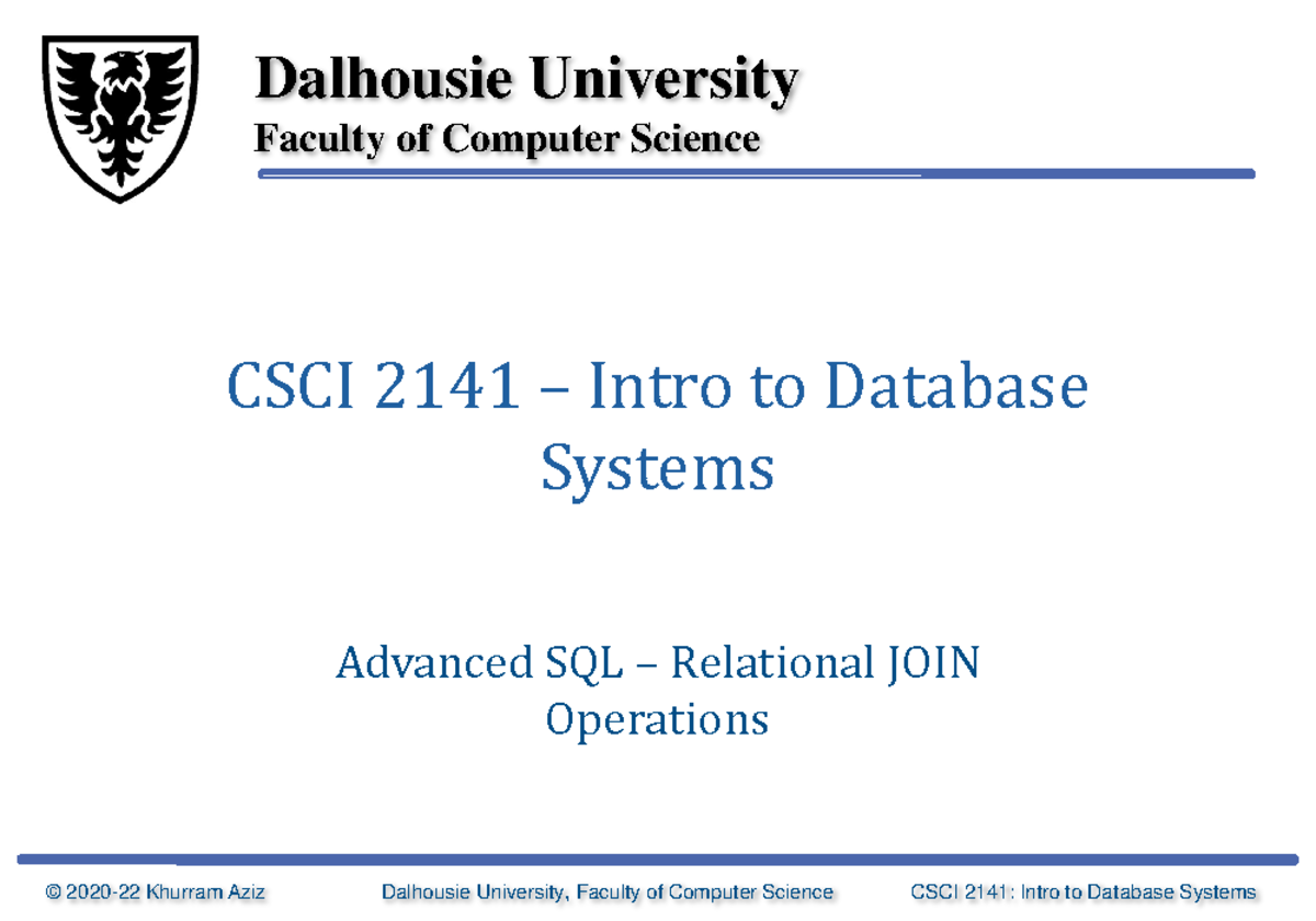 6c Slides - SQL Joins - Dalhousie University Faculty of Computer ...