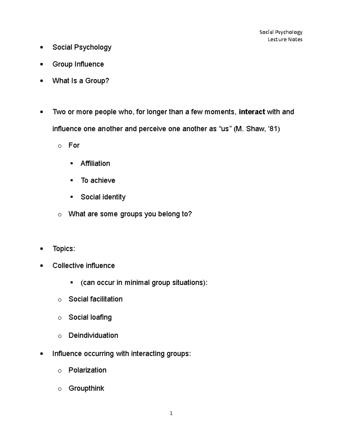 2021-Social-Psychology -Lecture-Notes-Groups-7A - Social Psychology ...