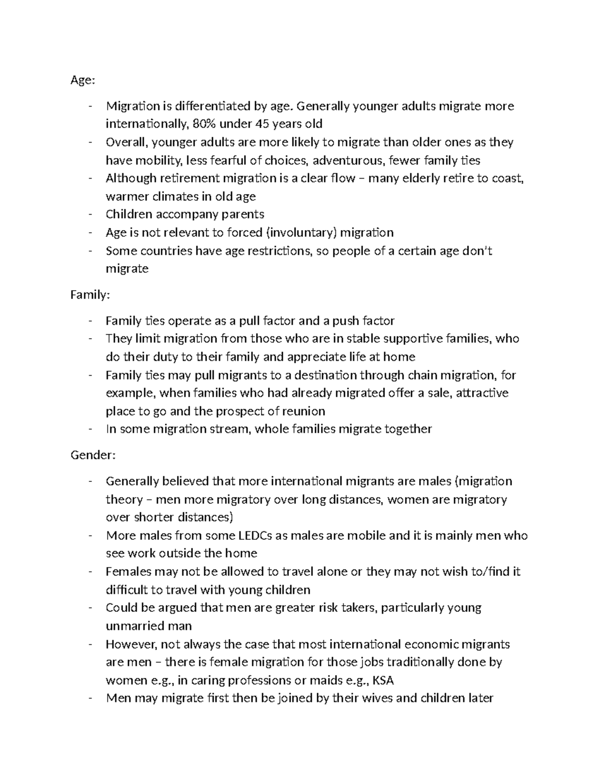How age, family ties and gender affect migration - Age: - Migration is ...