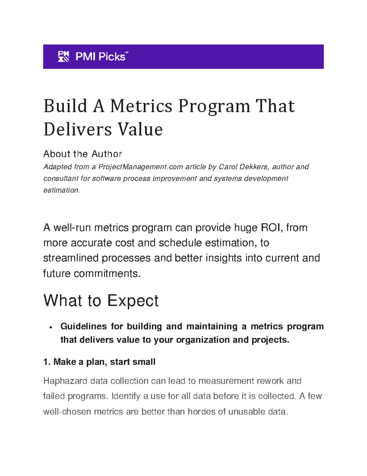 A Metrics Program That Delivers Value - Build A Metrics Program That ...