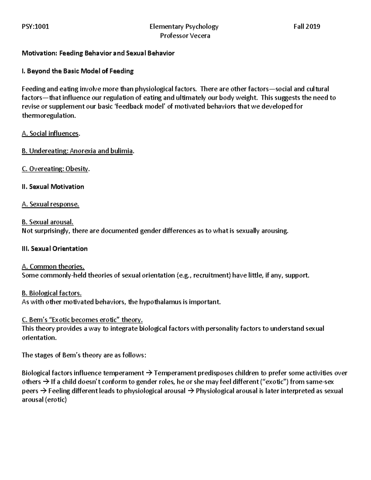 Motivation 2 - Vecera: Lecture Outline. - Warning: TT: undefined function: 32 PSY:1001 ...