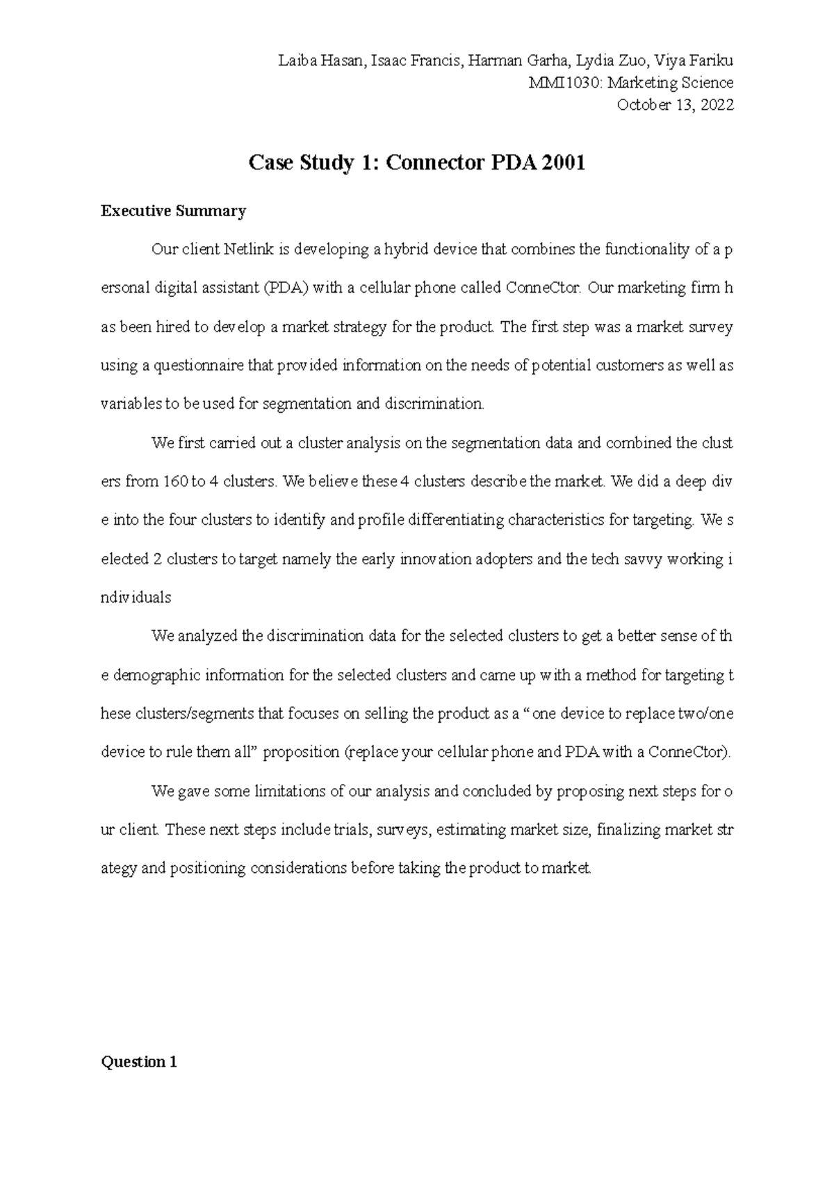 Case Assignment 1 - case study - Laiba Hasan, Isaac Francis, Harman ...