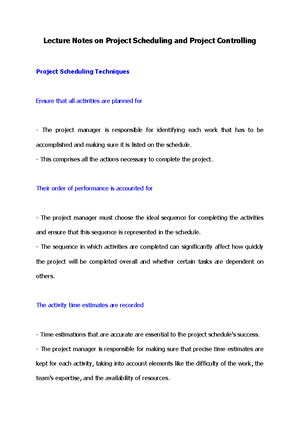 Lecture Notes on Project Management - Lecture Notes on Project ...