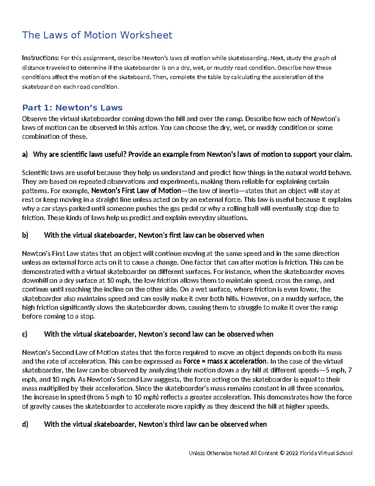 1 04 Laws of Motion Updated - The Laws of Motion Worksheet Instructions ...