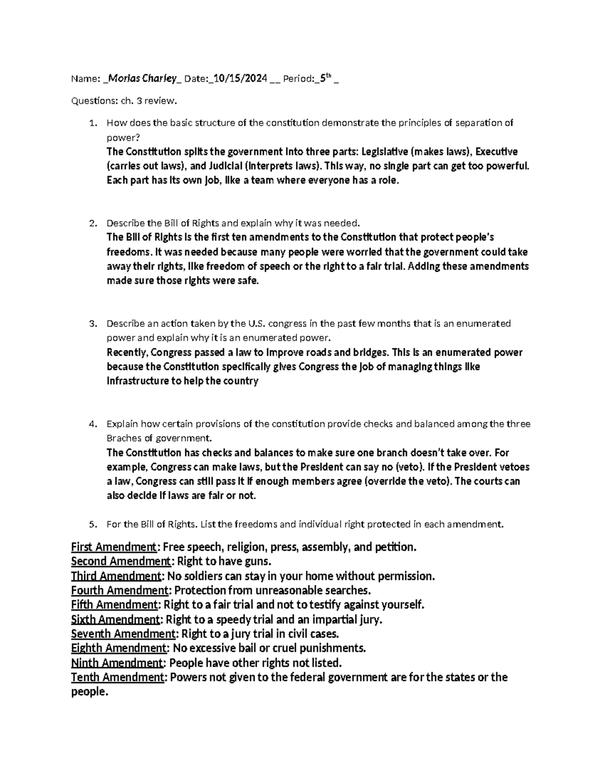 Chapter 3 review questions - Name: Morias Charley Date:10/15/2024 ...