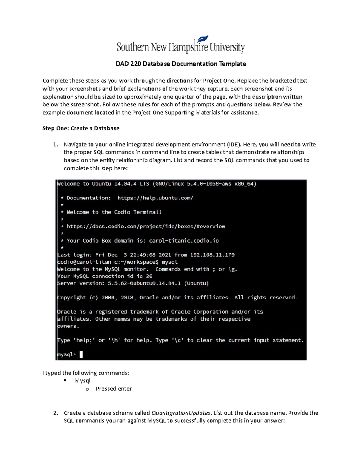 DAD220 Project number one - DAD 220 Database Documentation Template ...