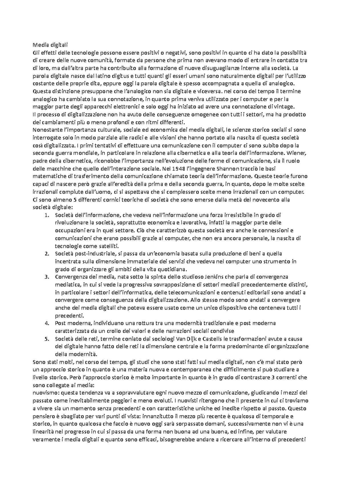 Media digitali - Sociologia Della Comunicazione - uniroma1 - Studocu