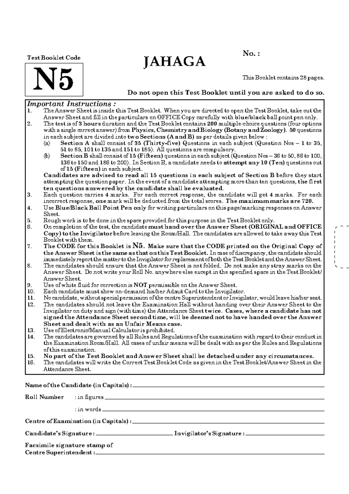 Neet 2021 question paper code n5 - This Booklet contains 28 pages. Do ...