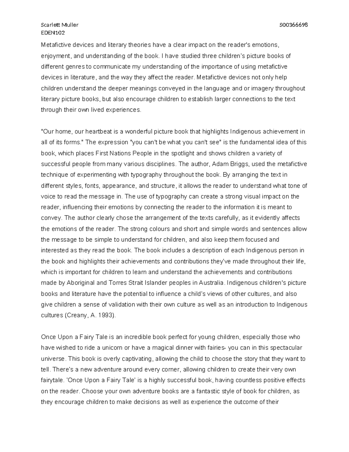 EDEN102 Assessment TASK 3 - EDEN Metafictive devices and literary ...