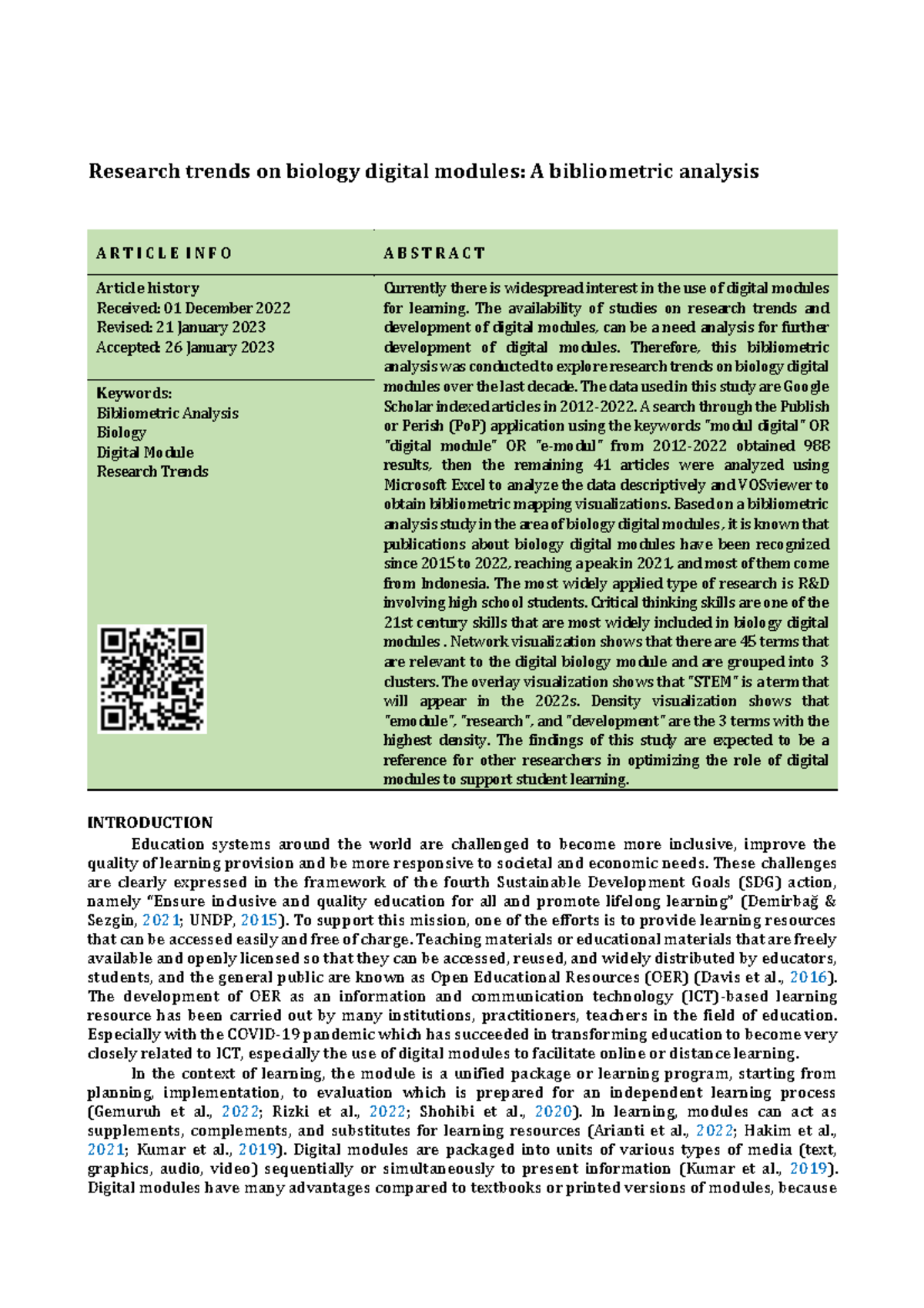 Research trends on biology digital modules - The availability of ...