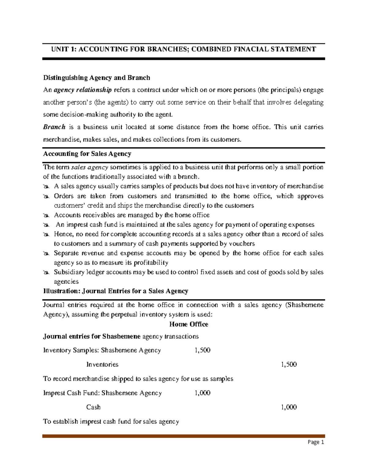 01Accounting for Barnched Combined Financial Statement - UNIT 1 ...