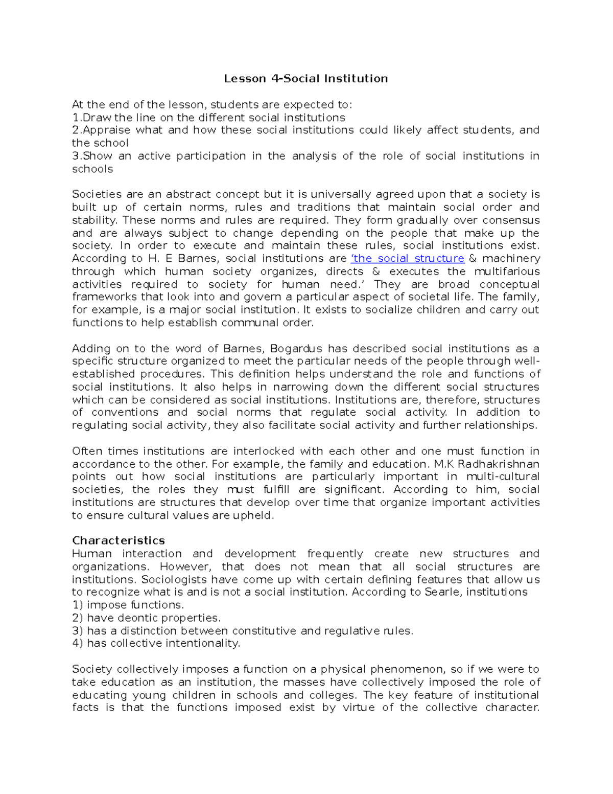 Lesson 4-Social Institution - These norms and rules are required. They ...