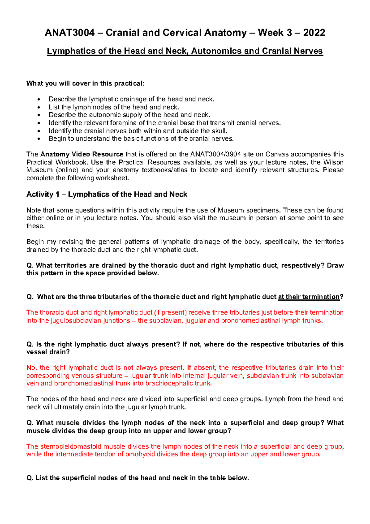 W3 Practical Worksheet Answers - ANAT3004 – Cranial and Cervical ...