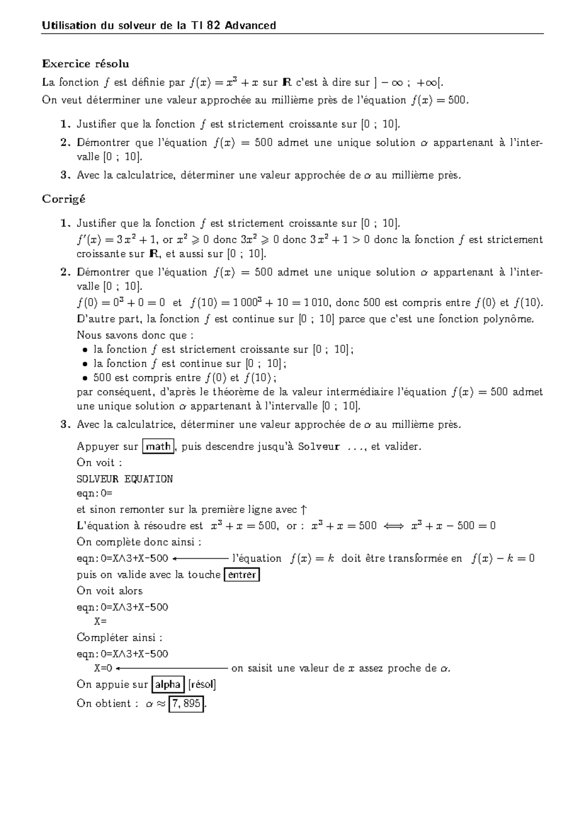 Solveur ti 82 advanced calculatrice - Utilisation du solveur de la TI 82 Advanced Exercice ...