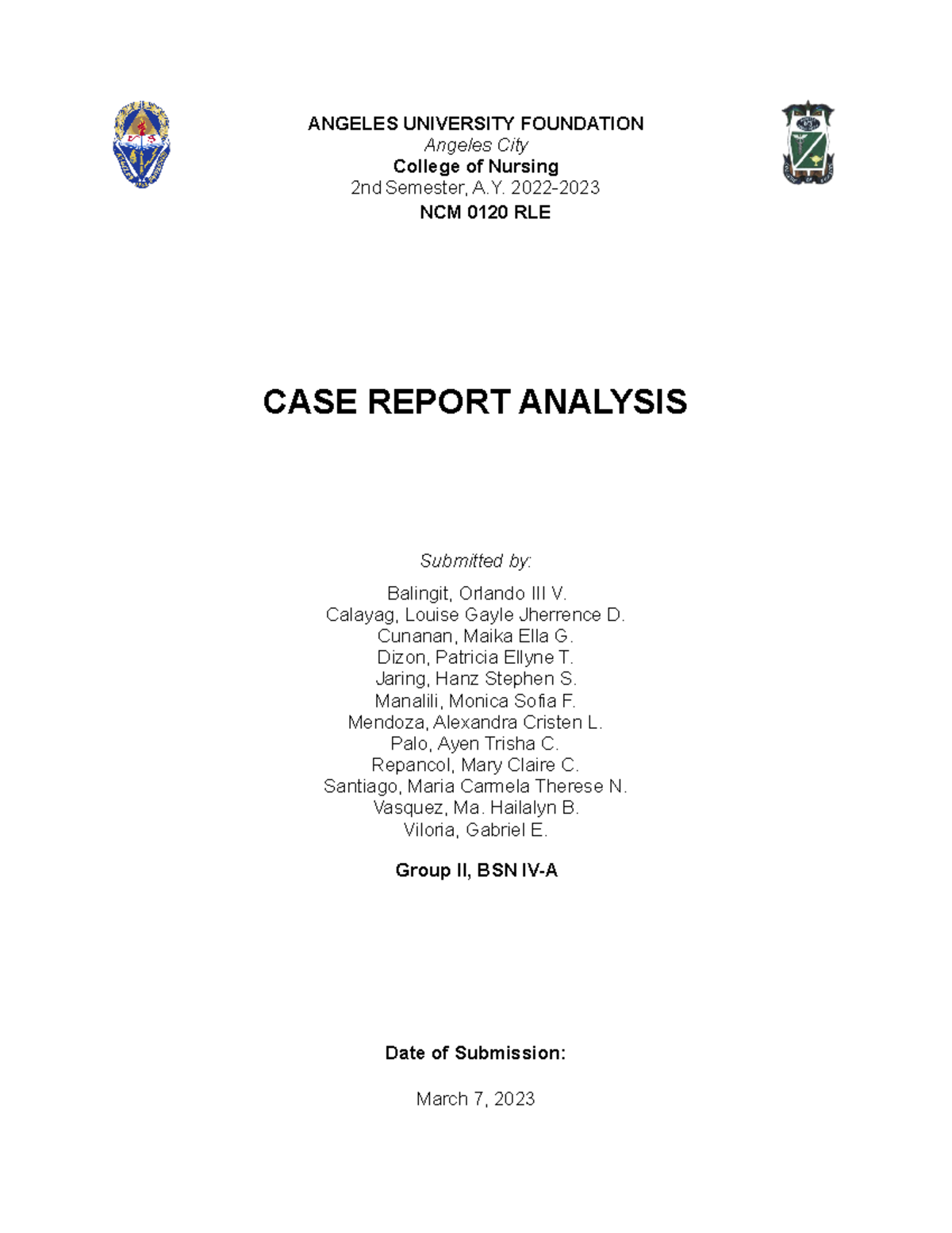 Group 2 Case Report Analysis - ANGELES UNIVERSITY FOUNDATION Angeles ...