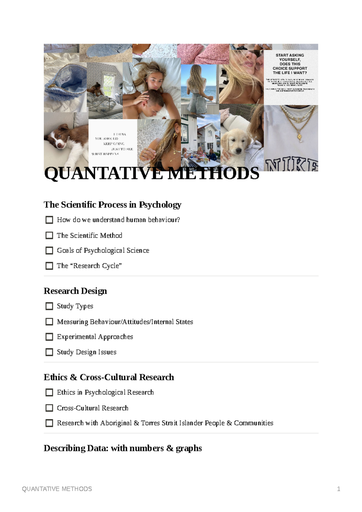 Topic Outline from 2023 for the PSYC2203 Unit at UWA - QUANTATIVE ...