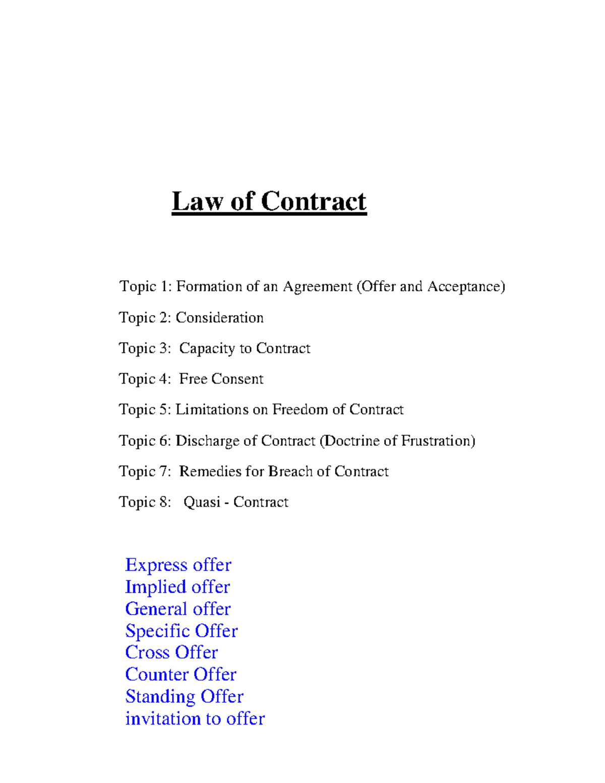 Law of Contract-1 - Lecture notes conteprory issue leading cases and ...