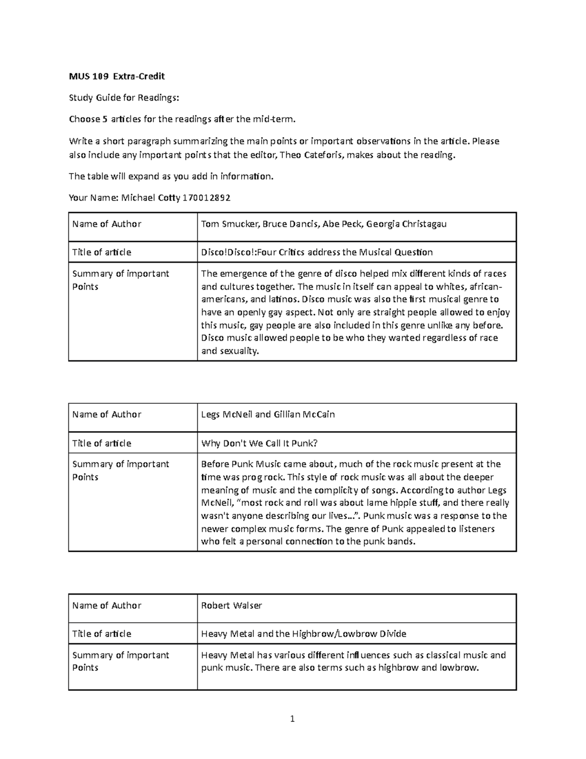 Cotty - music - MUS 109 Extra-Credit Study Guide for Readings: Choose 5 ...