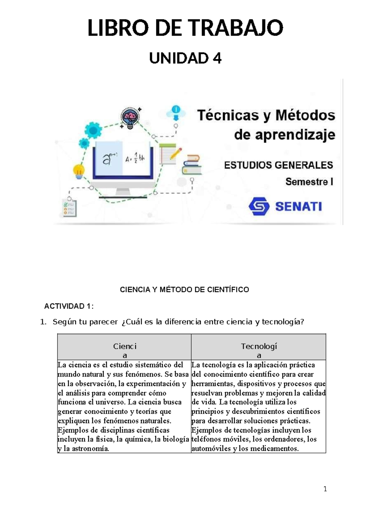 Libro Trabajo U004 - Kaksks - LIBRO DE TRABAJO UNIDAD 4 CIENCIA Y ...