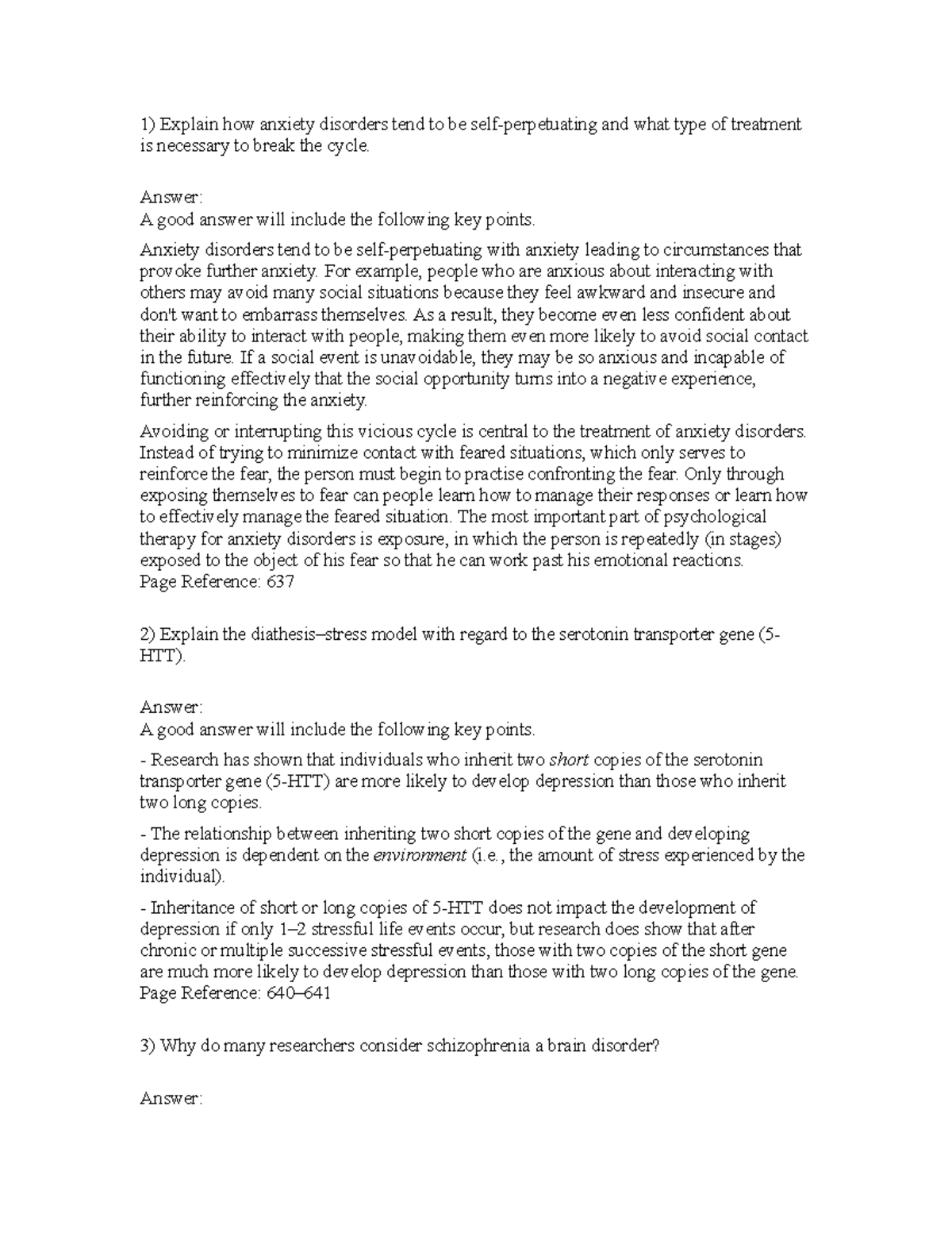 Chapter 15 Essay Questions-TIF - Explain how anxiety disorders tend to ...