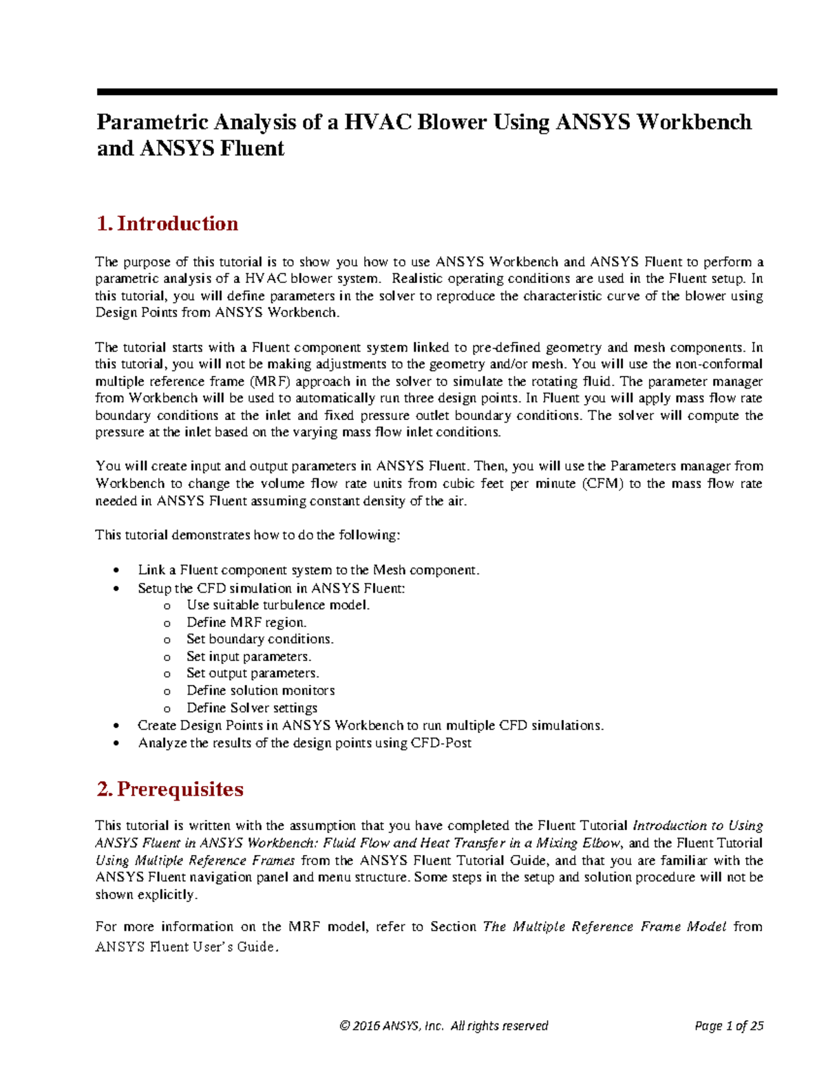 Tutorial Blower - Parametric Analysis of a HVAC Blower Using ANSYS Workbench and ANSYS Fluent 1 ...
