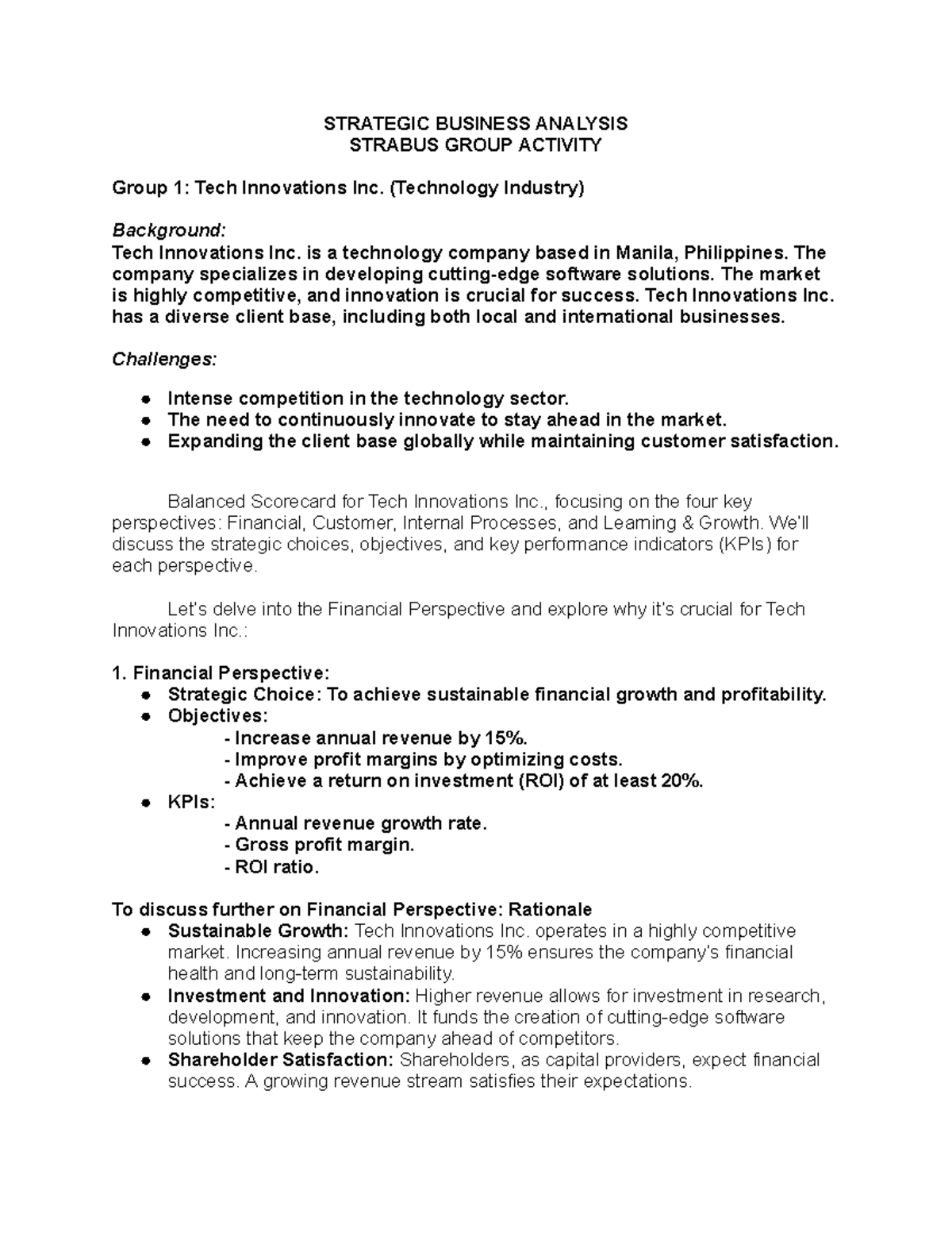 TECH- Innovations - Tech innovation Balance scorecard - STRATEGIC ...