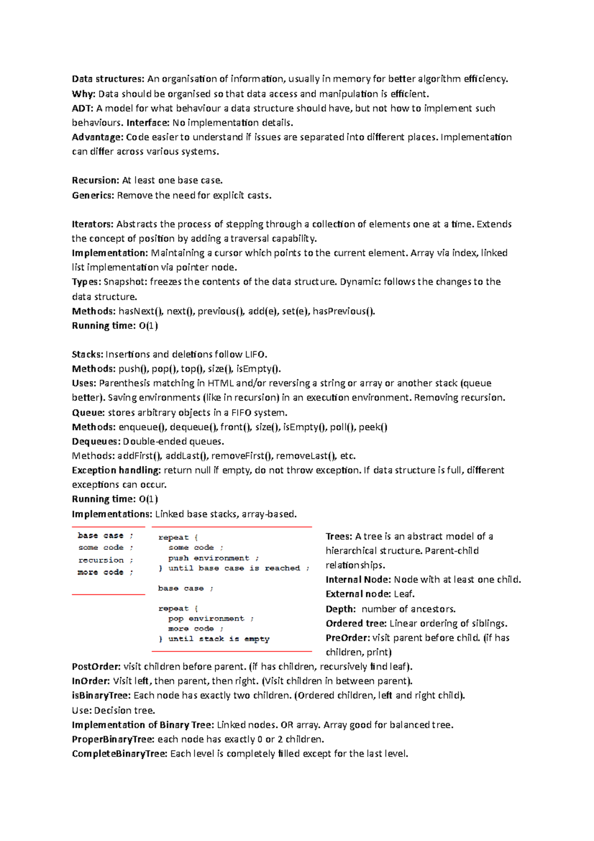 Data structures - A summary of the entire course in preperation for ...