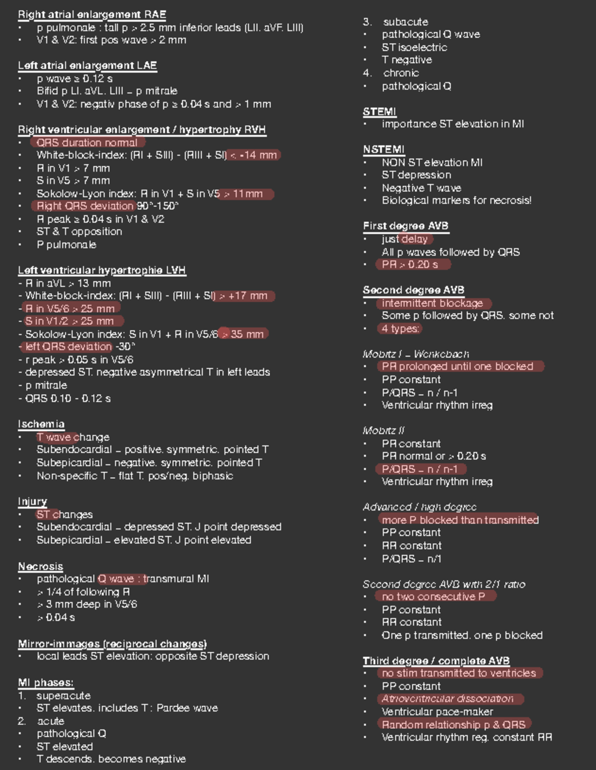 ECG cheat sheet - Right atrial enlargement RAE p pulmonale : tall p > 2 ...