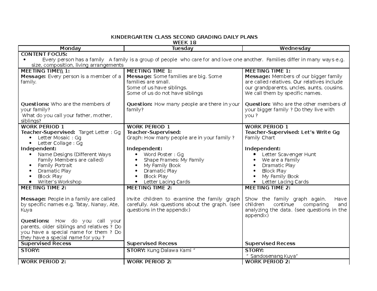 Week 18 - Lecture notes for students - KINDERGARTEN CLASS SECOND ...