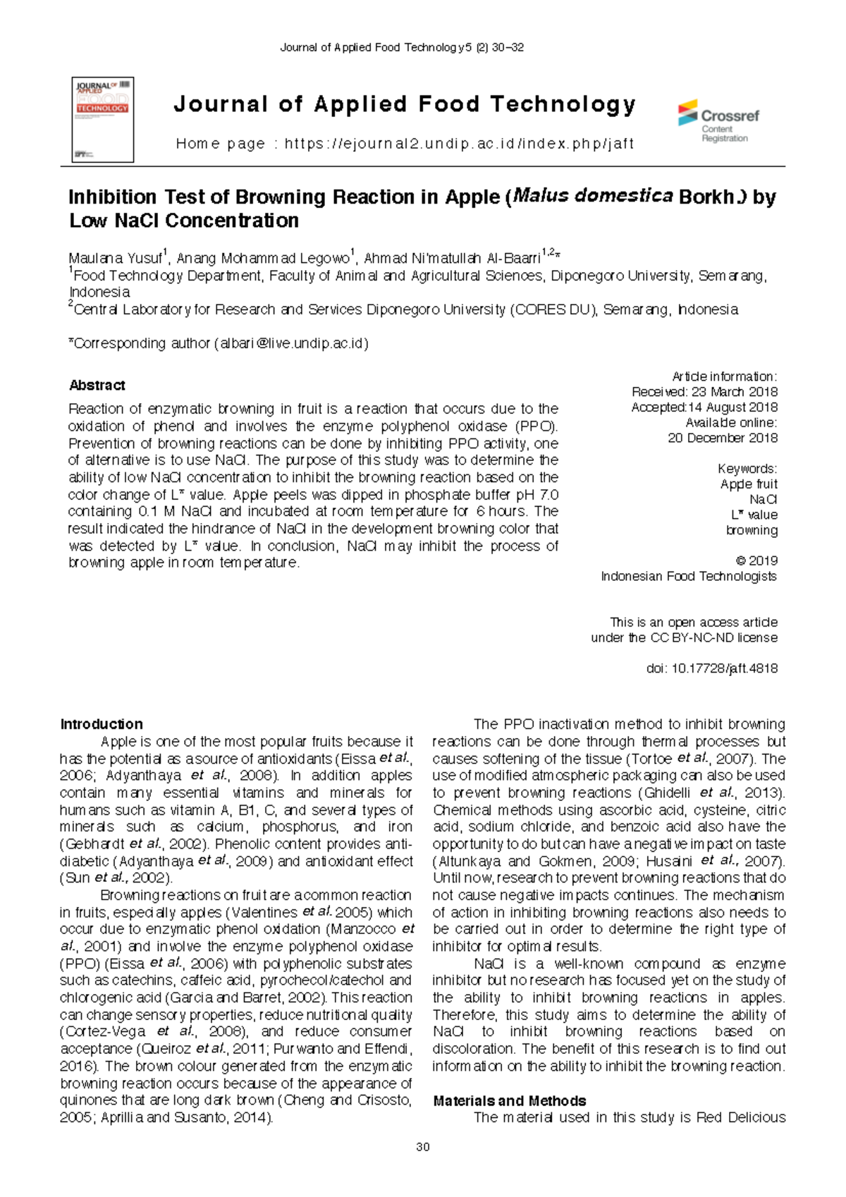 4818 14561 2 PB - cheee - Journal of Applied Food Technology 5 (2) 30 ...