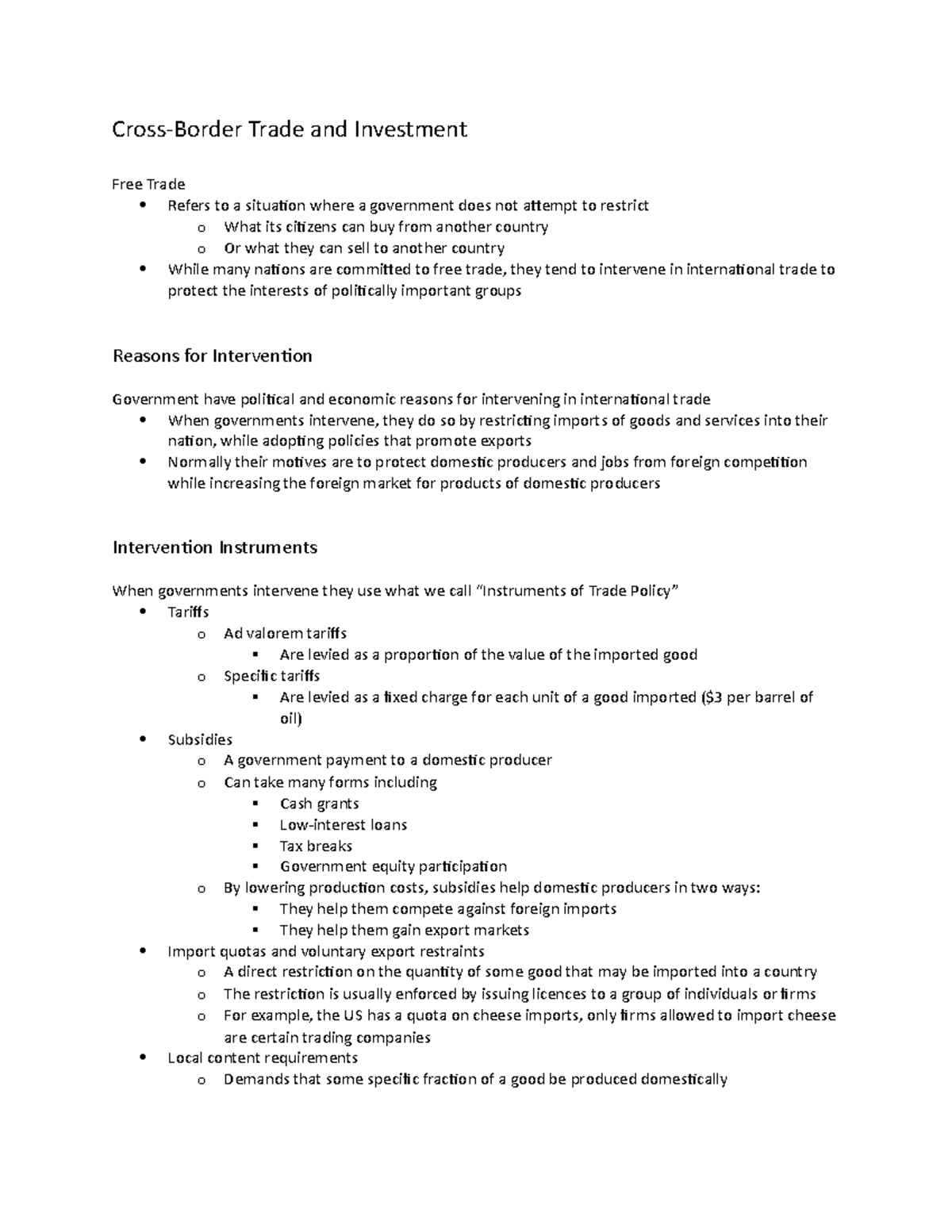 Week 9 -Cross Border Trade - Cross-Border Trade and Investment Free ...