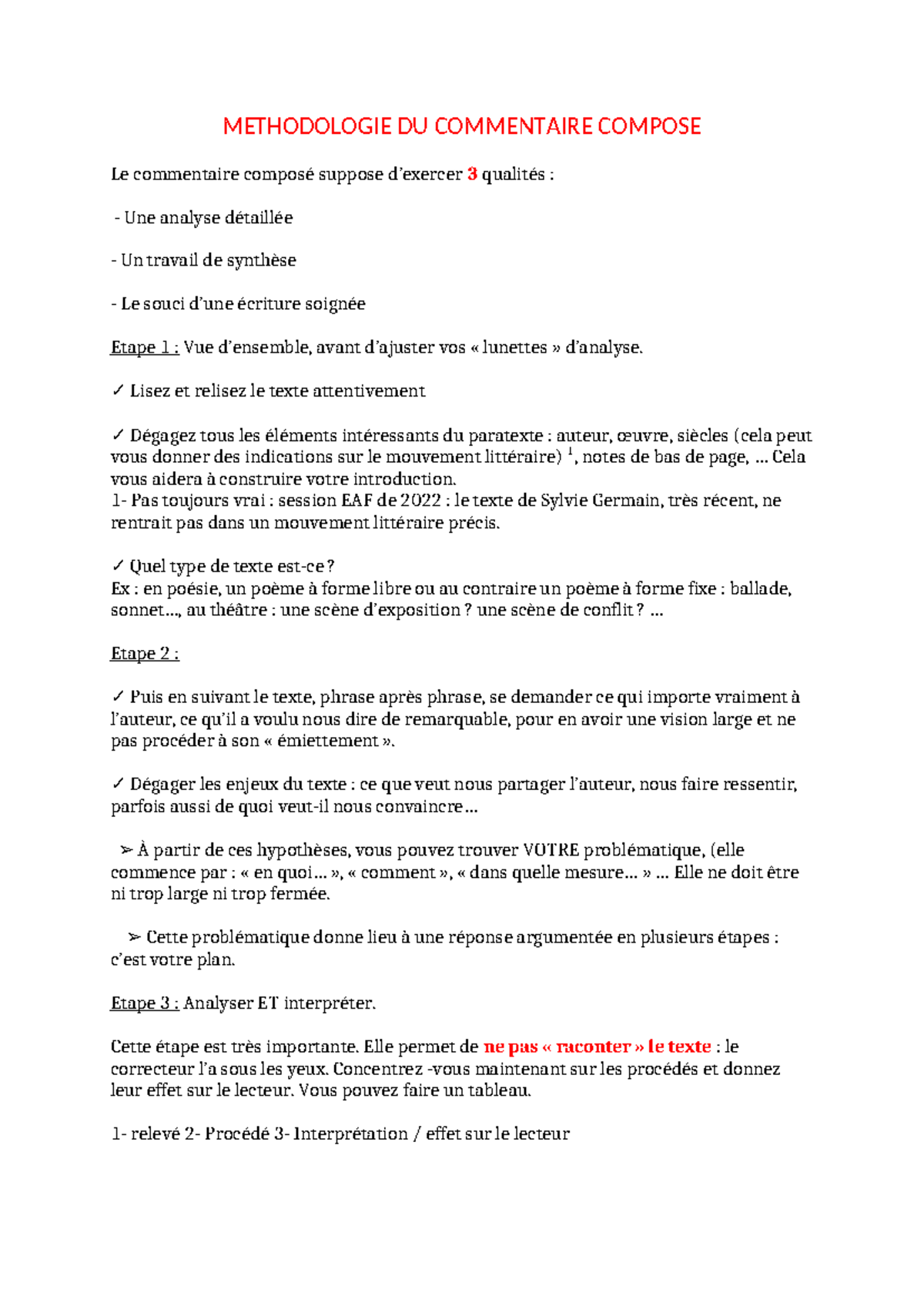 Commentaire composé - methodologie - METHODOLOGIE DU COMMENTAIRE ...