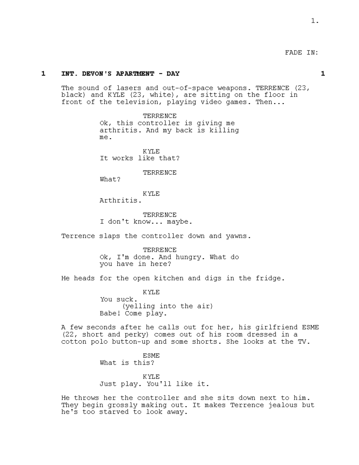 Brandon P take home - lecture notes - FADE IN: INT. DEVON'S APARTMENT ...