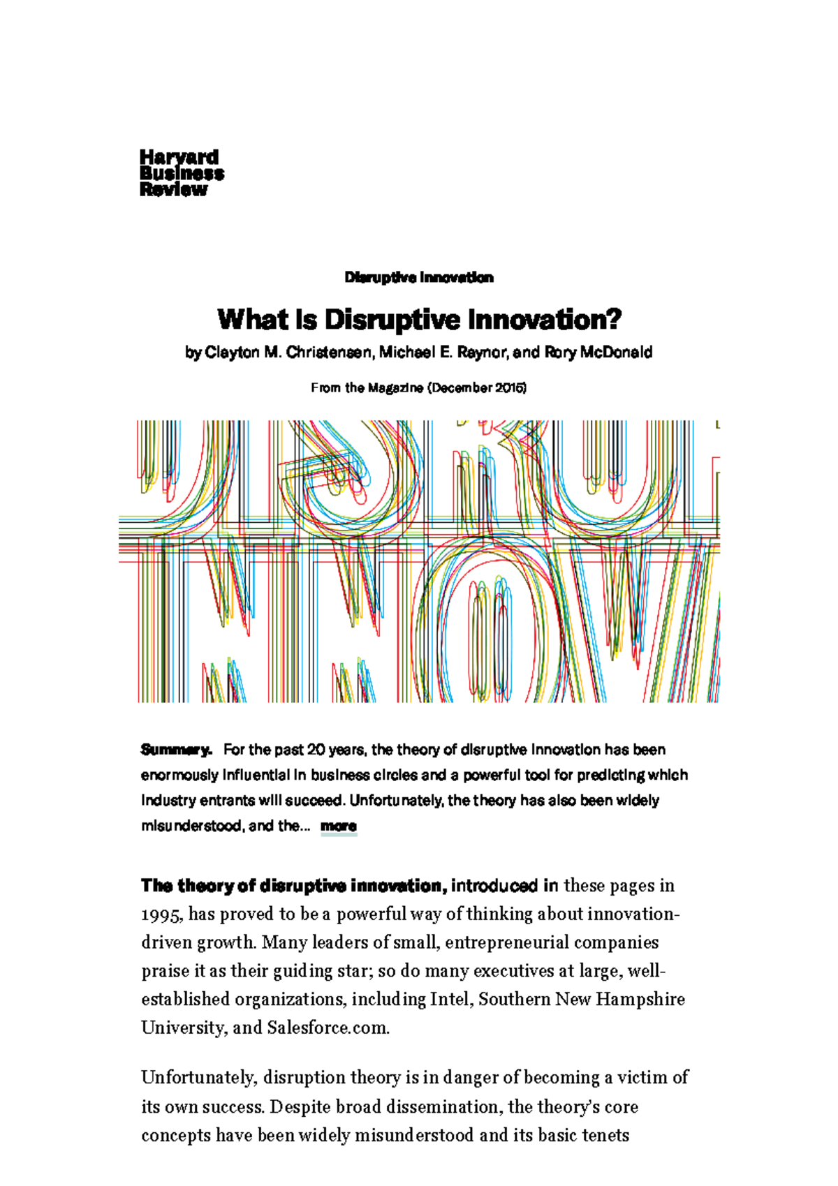 What Is Disruptive Innovation 2015 - Summary. Disruptive Innovation ...