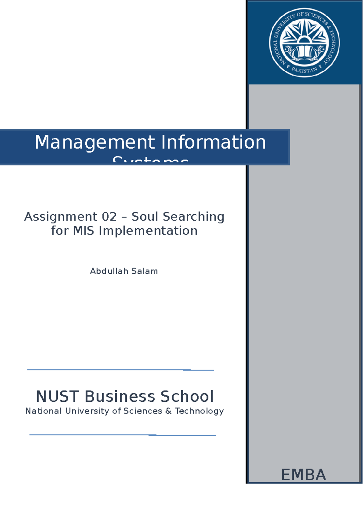 A2 - MIS Implementation by Salam - Management Information Systems EMBA ...
