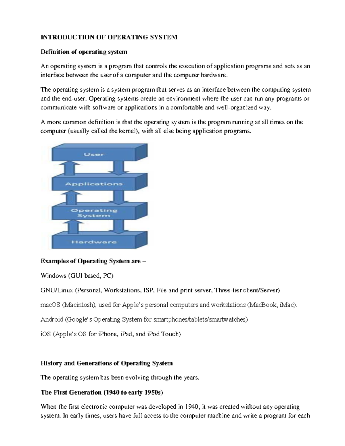 OPERATING SYSTEM - INTRODUCTION OF OPERATING SYSTEM Definition of ...