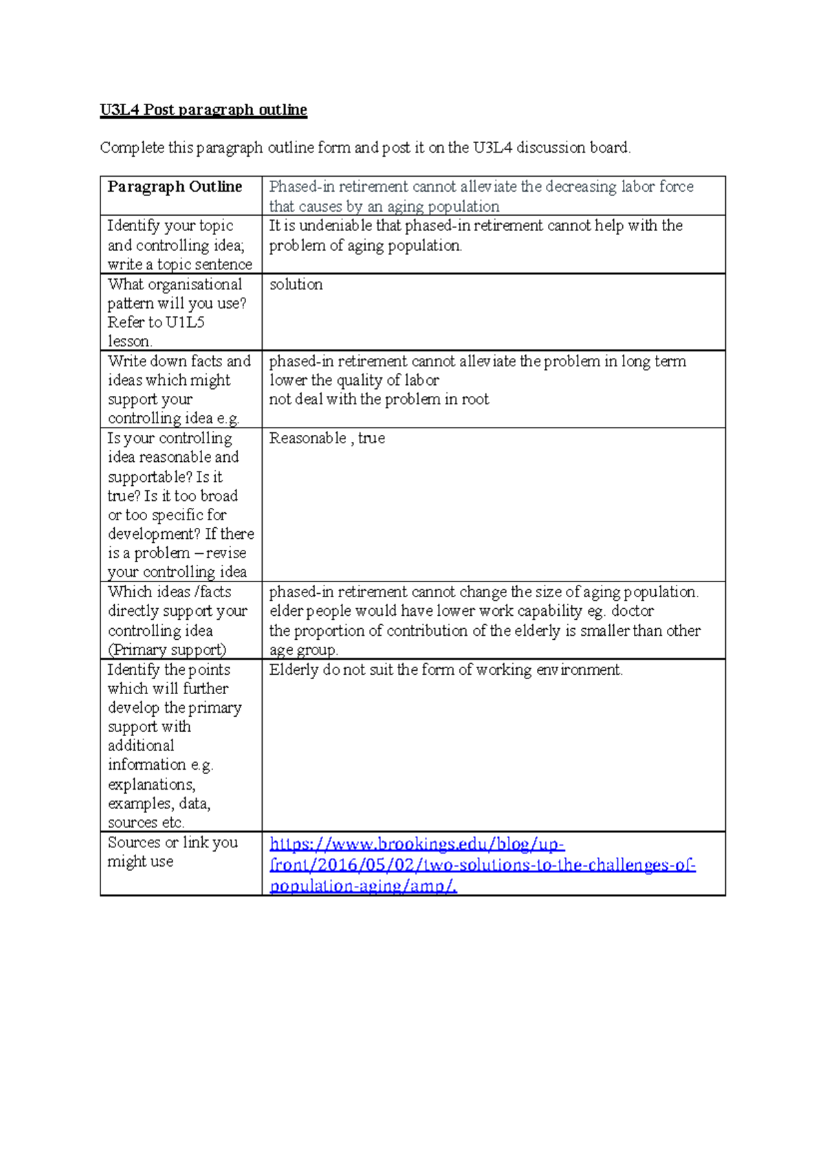 U3L4 - a writing - U3L4 Post paragraph outline Complete this paragraph outline form and post it ...