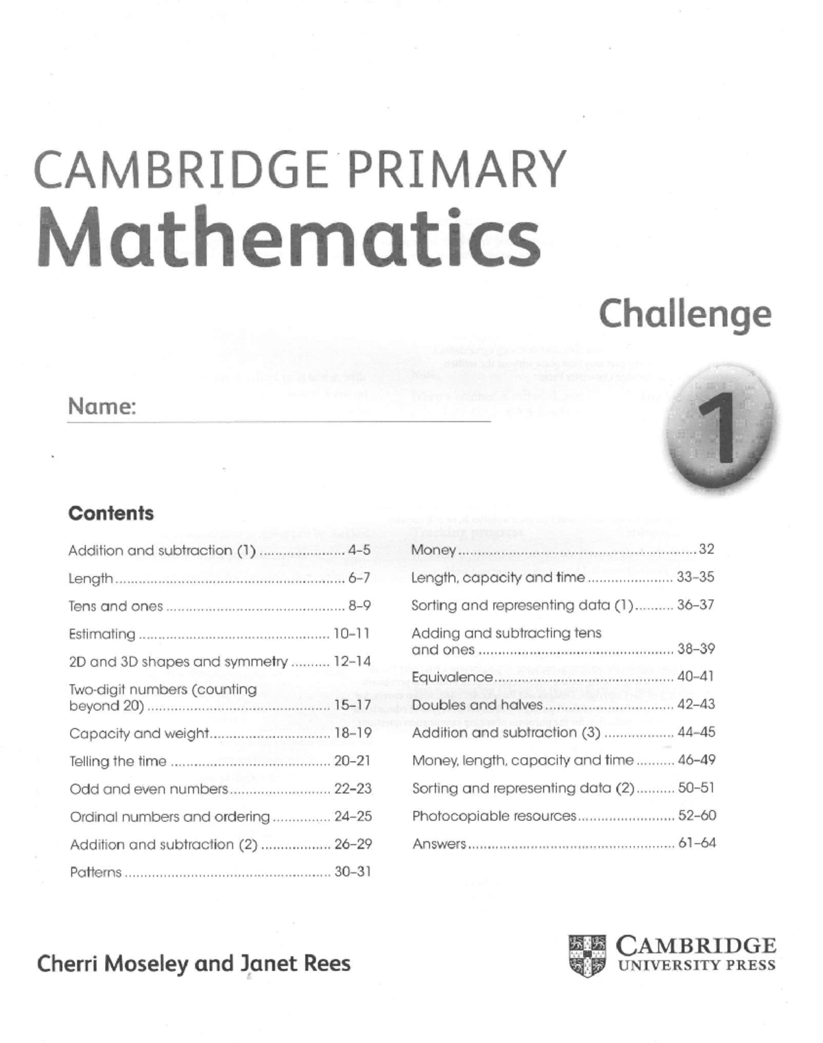 Cambridge Primary Mathematics Challenge 1 - CAMBRIDGE PRIMARY ...