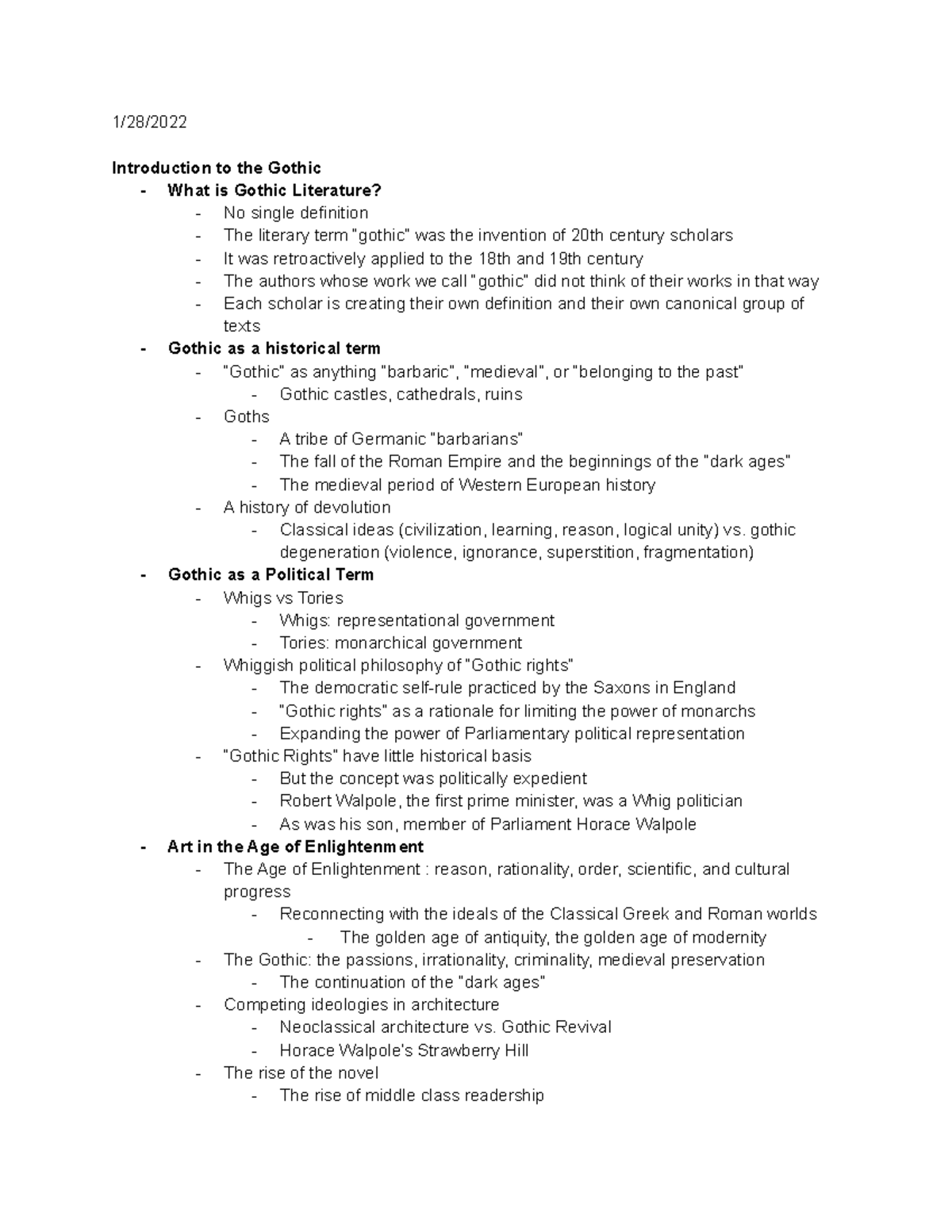 ENG-300P - notes - 1/28/ Introduction to the Gothic - What is Gothic ...