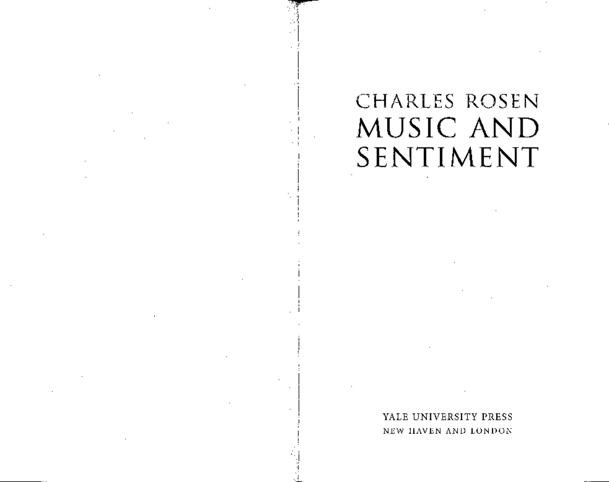 Charles Rosen music and sentiment - Historia de la música 4 - Studocu