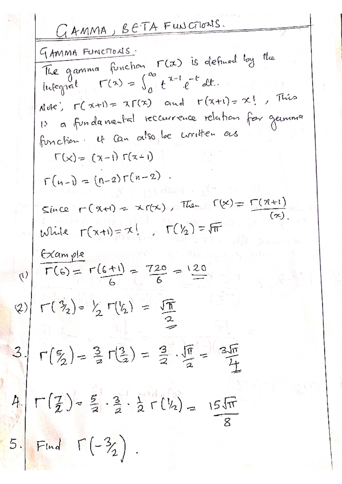 Gama and beta functions - GAMMA, BETA FUNCTIONS GAMMA FUNCTIONS The gamma function r(x) is ...