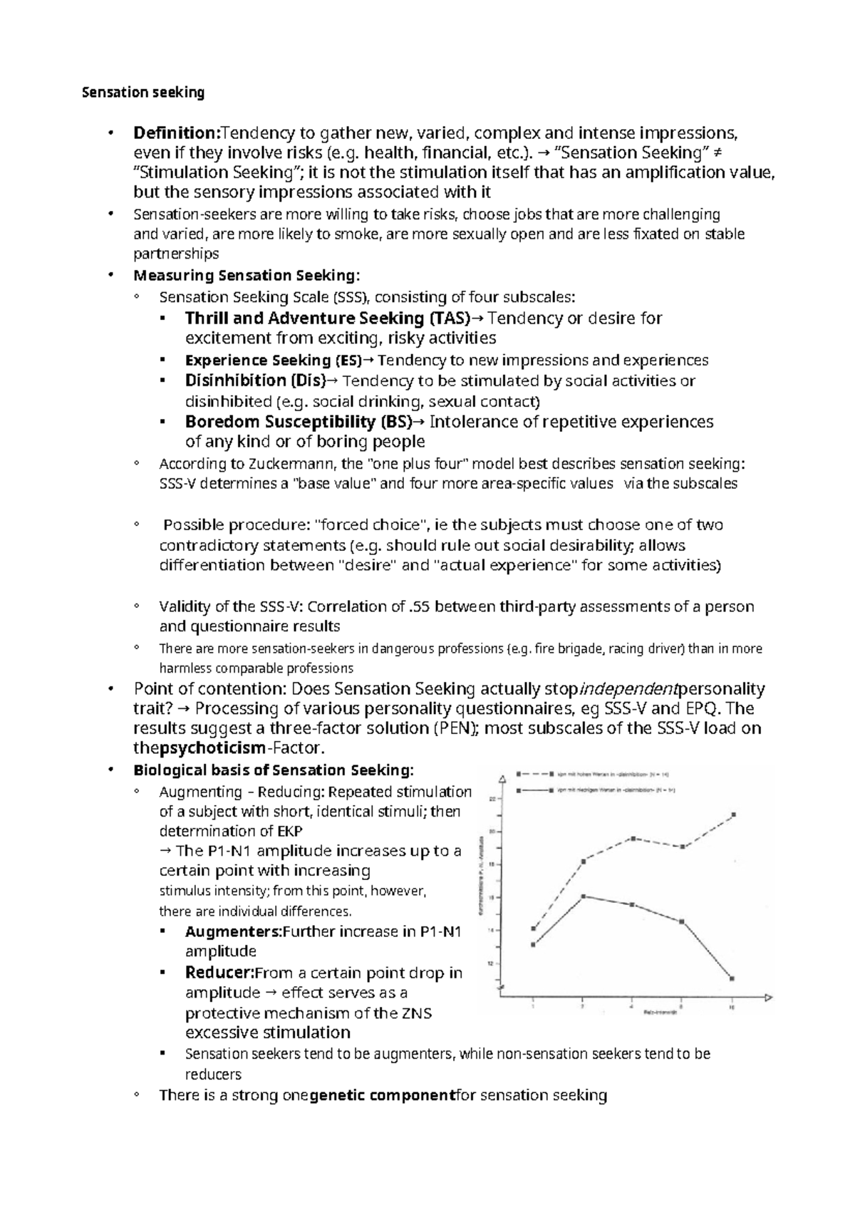 Summary 9 - Sensation Seeking - Sensation seeking • Definition:Tendency ...