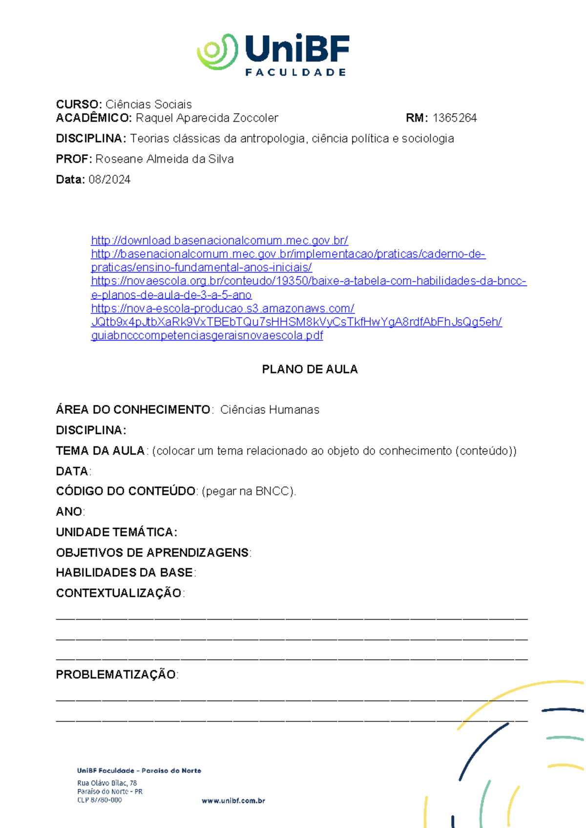 Prática - Plano de Aula Atualizada 2605 - CURSO: Ciências Sociais ...