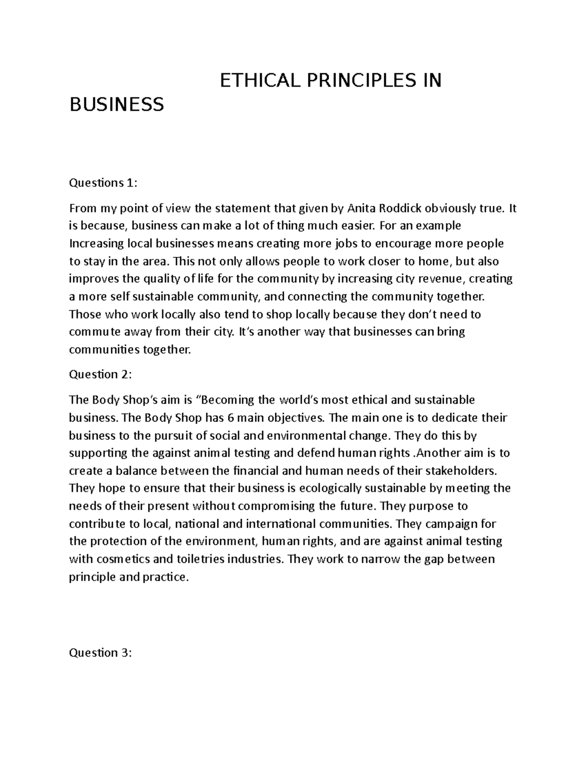 Ethical Principles IN Business in businesss studies - ETHICAL ...