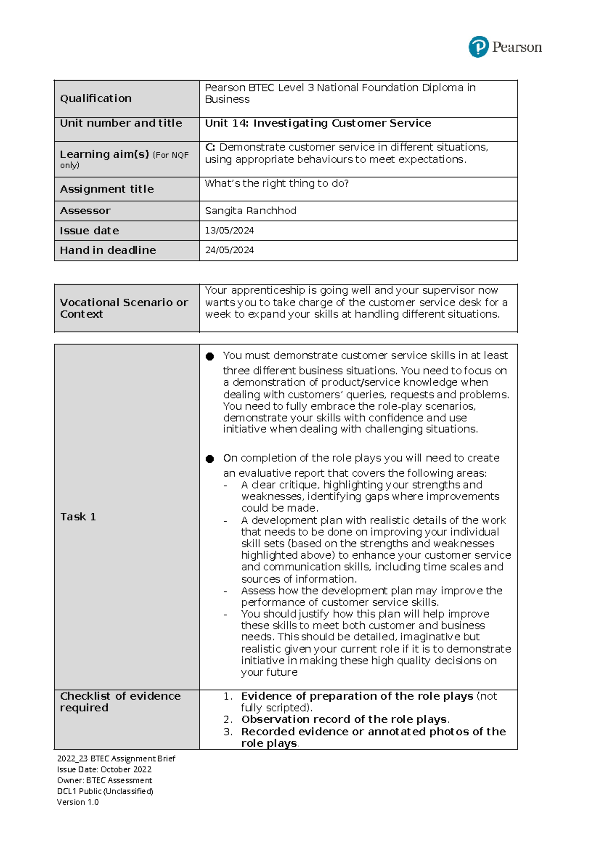 Unit-14-investigating-customer-service-authorised-assignment-brief 2 ...