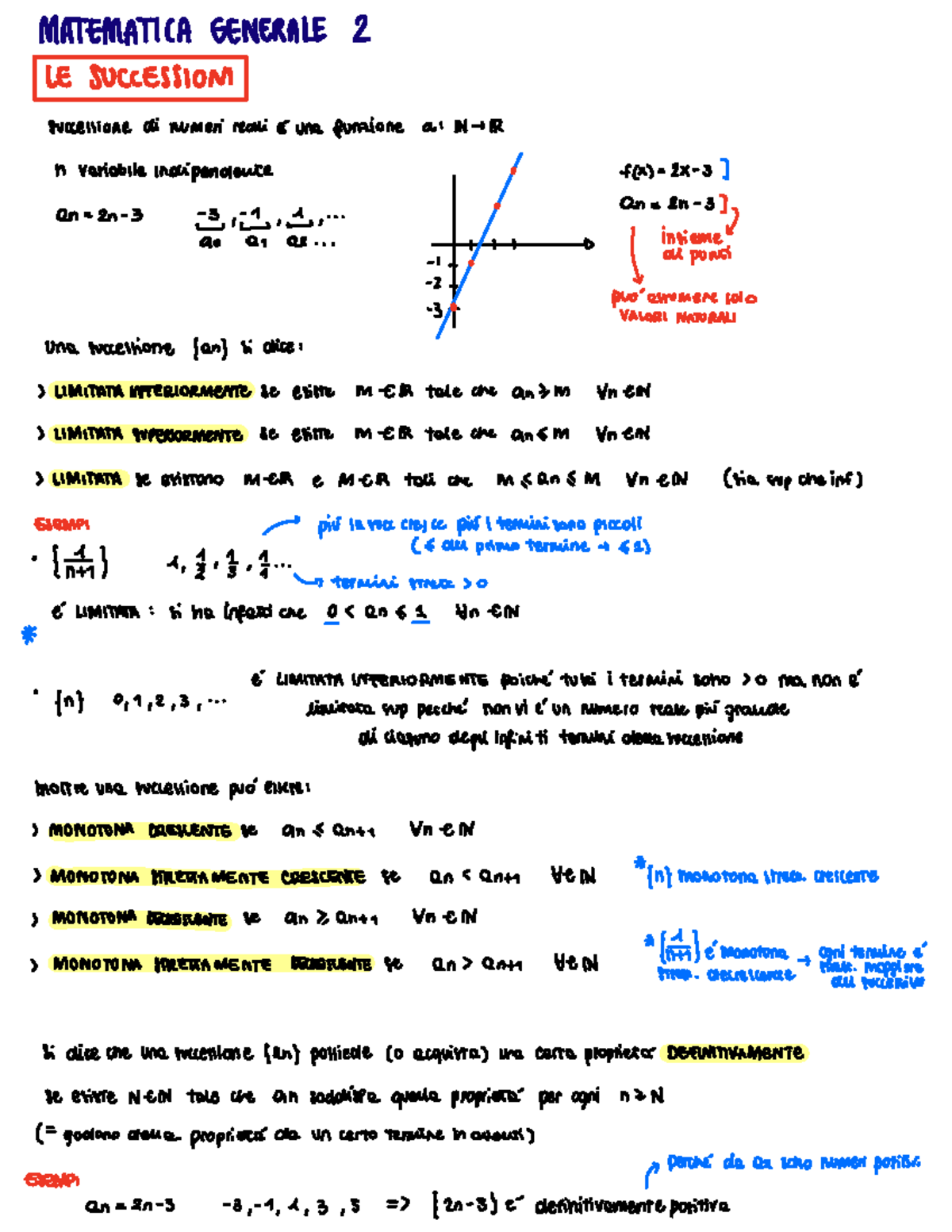 Schema di Matematica Generale II - MATEMATICA GENERALE 2 LE SUCCESSIONI successione di numeri ...