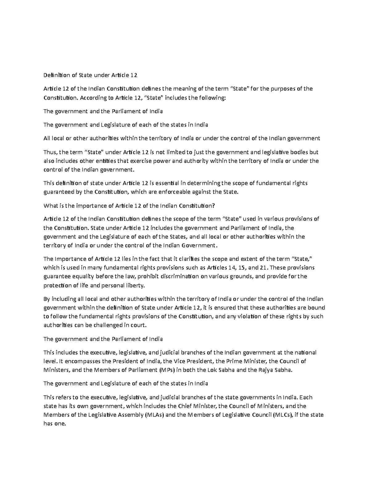 Article 12 - Good one - Definition of State under Article 12 Article 12 ...