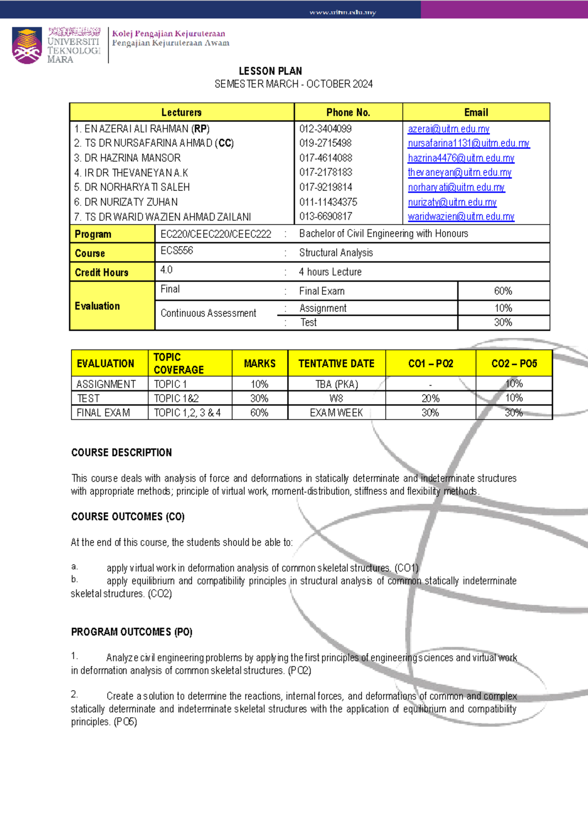 Lesson PLAN March - August 2024 - LESSON PLAN SEMESTER MARCH - OCTOBER ...